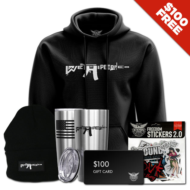 Patriot Winter Gift Bundle – Hoodie + Tumbler + Beanie + Sticker Pack